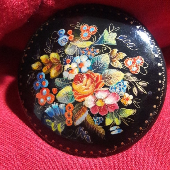 Russian | Jewelry | Vintage Russian Handpainted Wooden Brooch | Poshmark